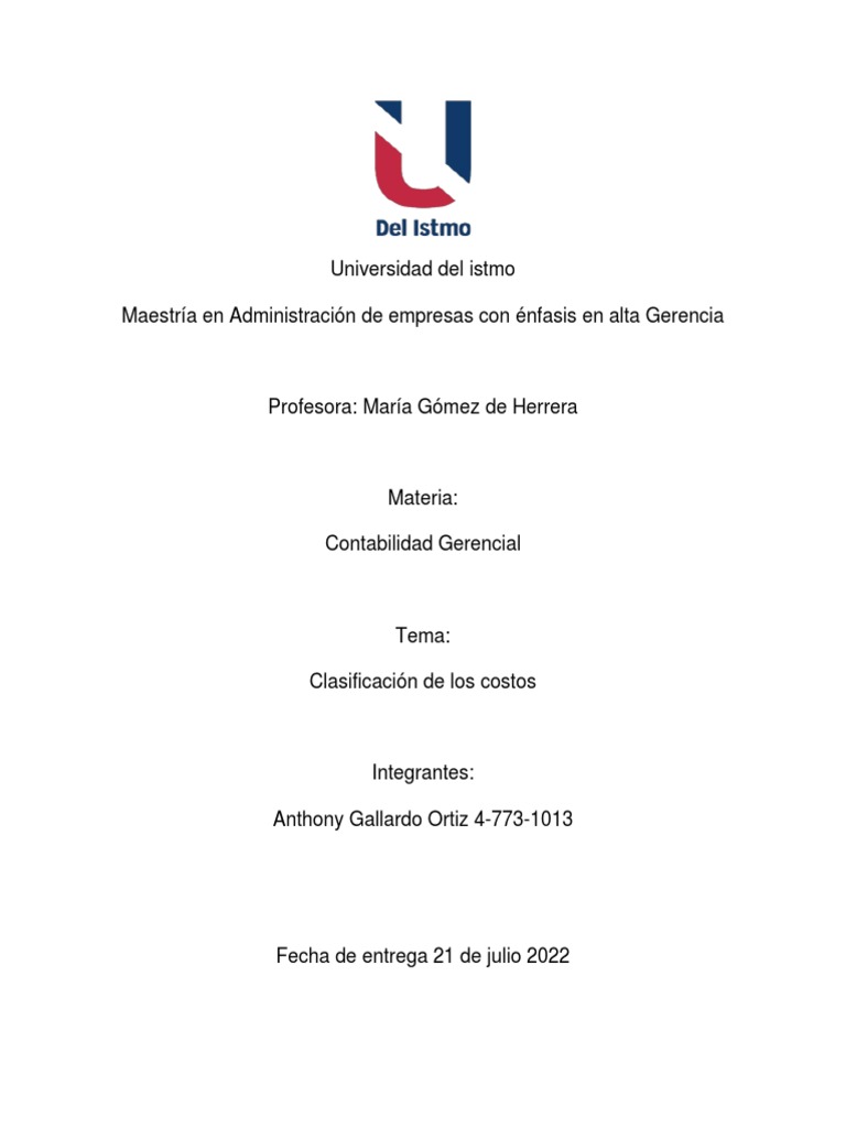 La Clasificación de Los Costos - Anthony Gallardo | PDF | Costo | Business