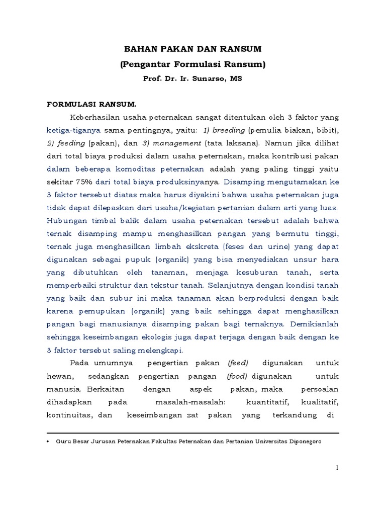 Bahan Pakan Dan Ransum Pengantar Formula | PDF
