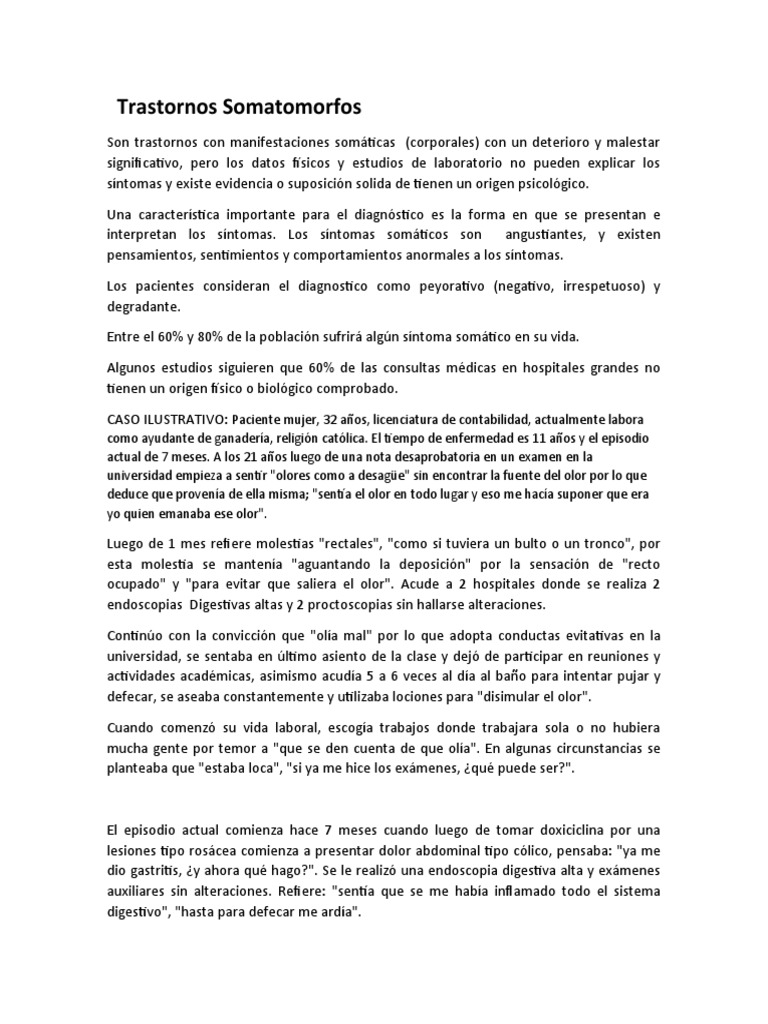 Trastornos Somatomorfos y Disociativos | PDF | Trastorno mental | Manual Diagnóstico y ...