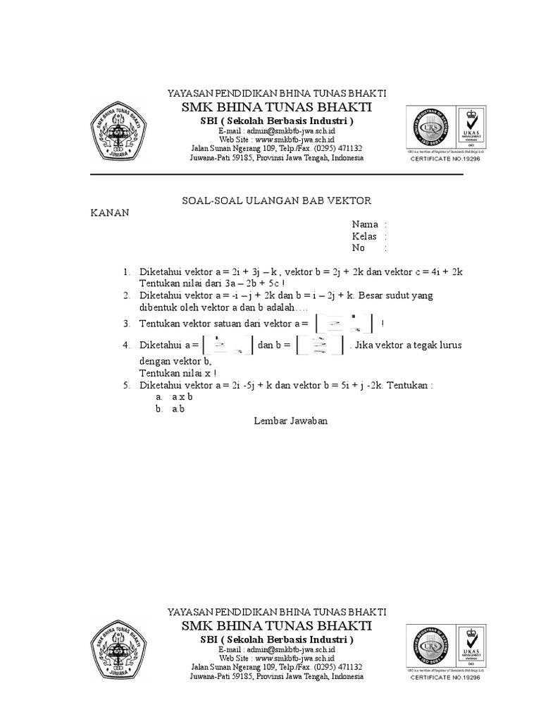 Soal2 Ulangan Bab Vektor1 | PDF