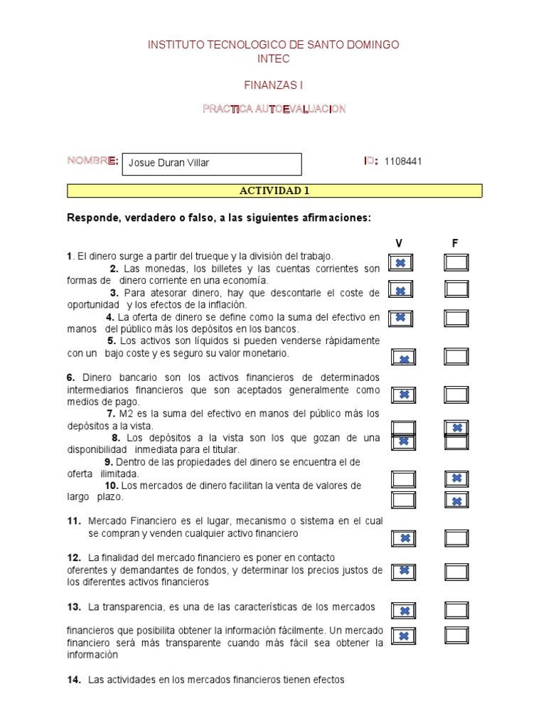 Practica Autoevaluacion-El Dinero | PDF | Dinero | Efectivo