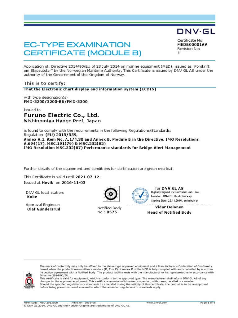 Ecdis Type Approval Cert | PDF | Computer Monitor | Manufactured Goods