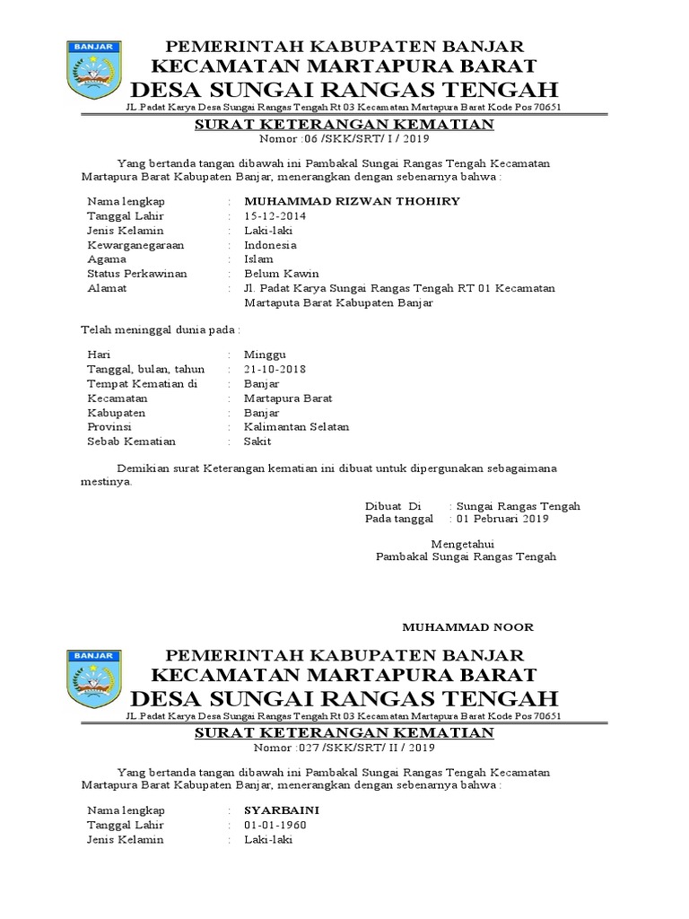Surat Keterangan Kematian | PDF