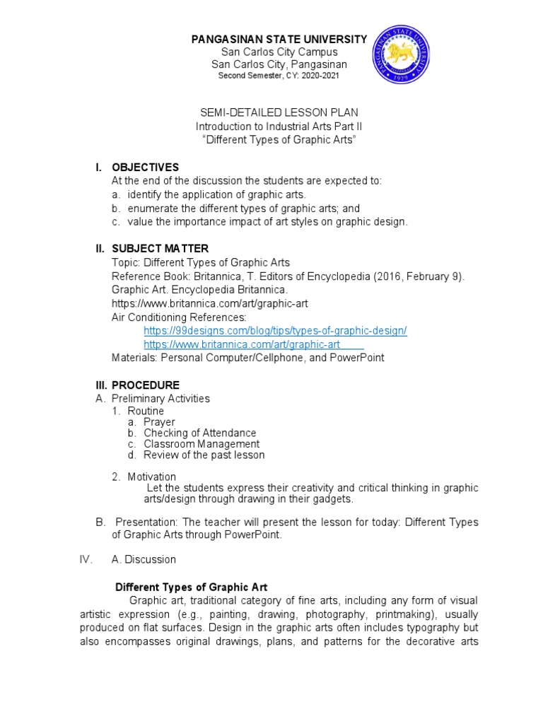 33 Graphic Arts Ranna Shanrae R. de Leon BTLEd 1A (1) Lesson Plan | PDF ...