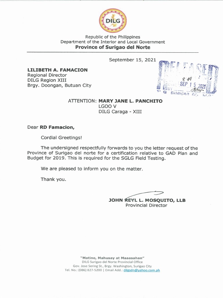 Letter Request of SDN Re GAD Certification - 000135 | PDF