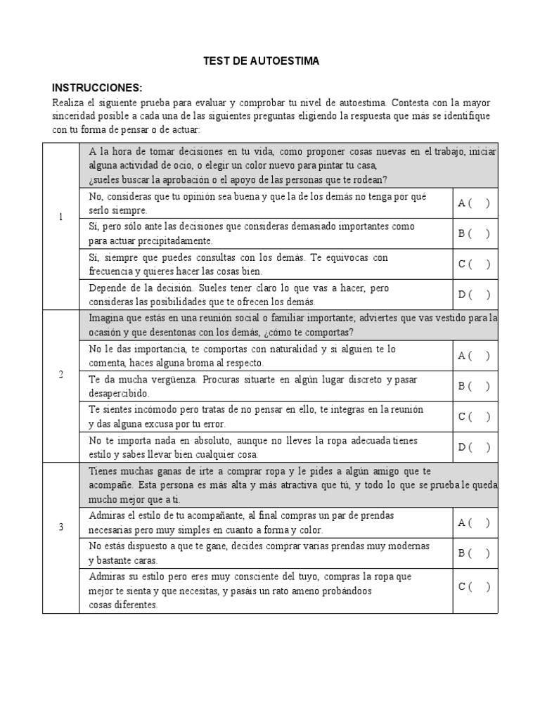 Test de Autoestima | PDF | Autoestima