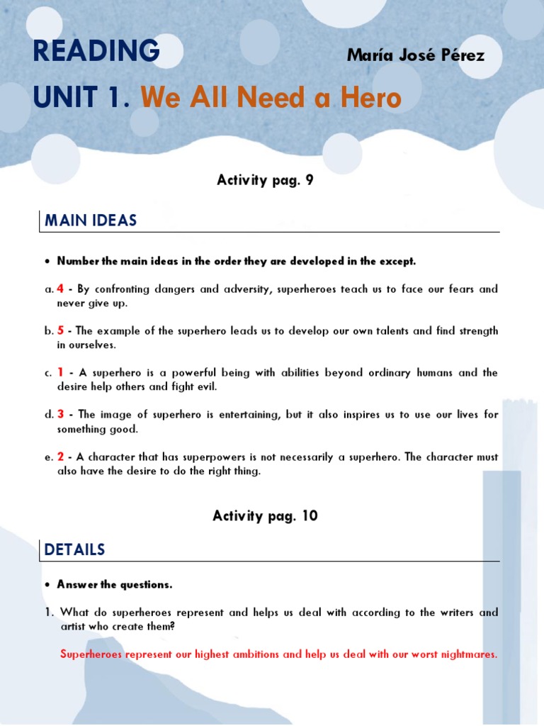 Activities Unit 1 and 2 | PDF | Superheroes