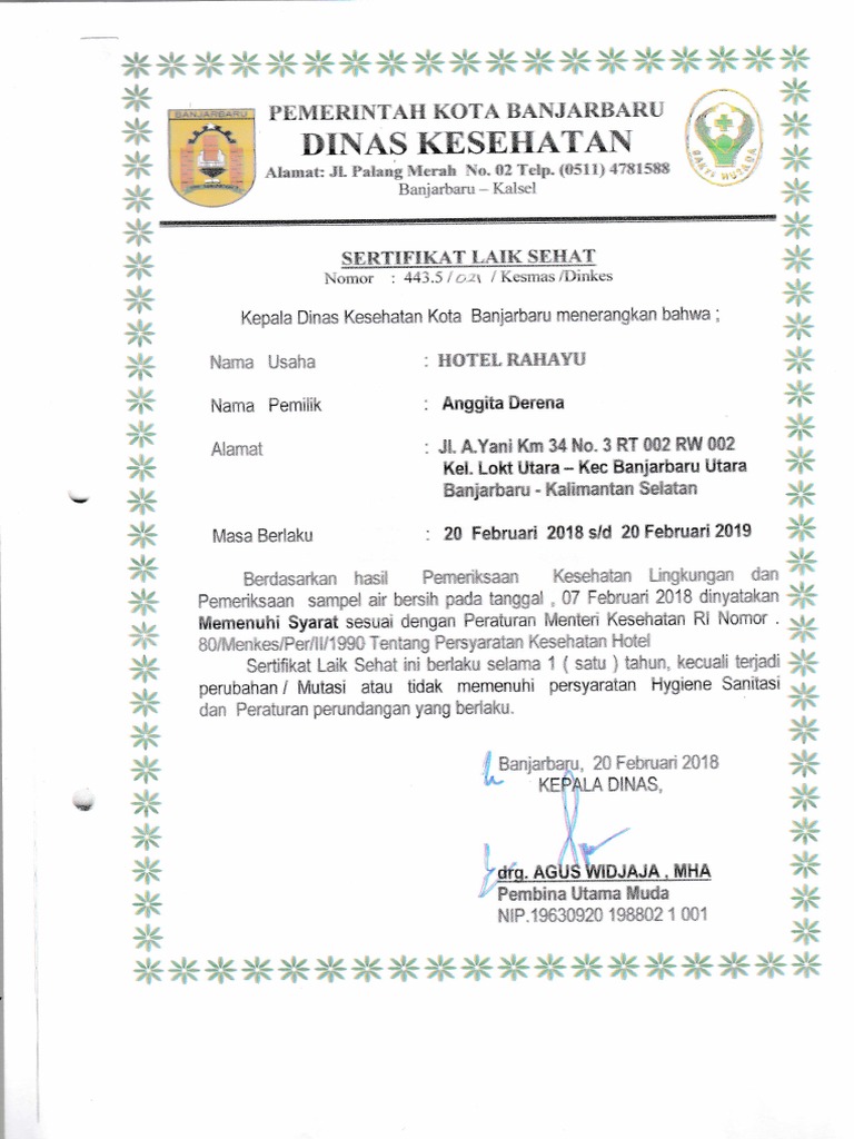 Sertifikat Laik Sehat Hotel | PDF | Militer Prancis