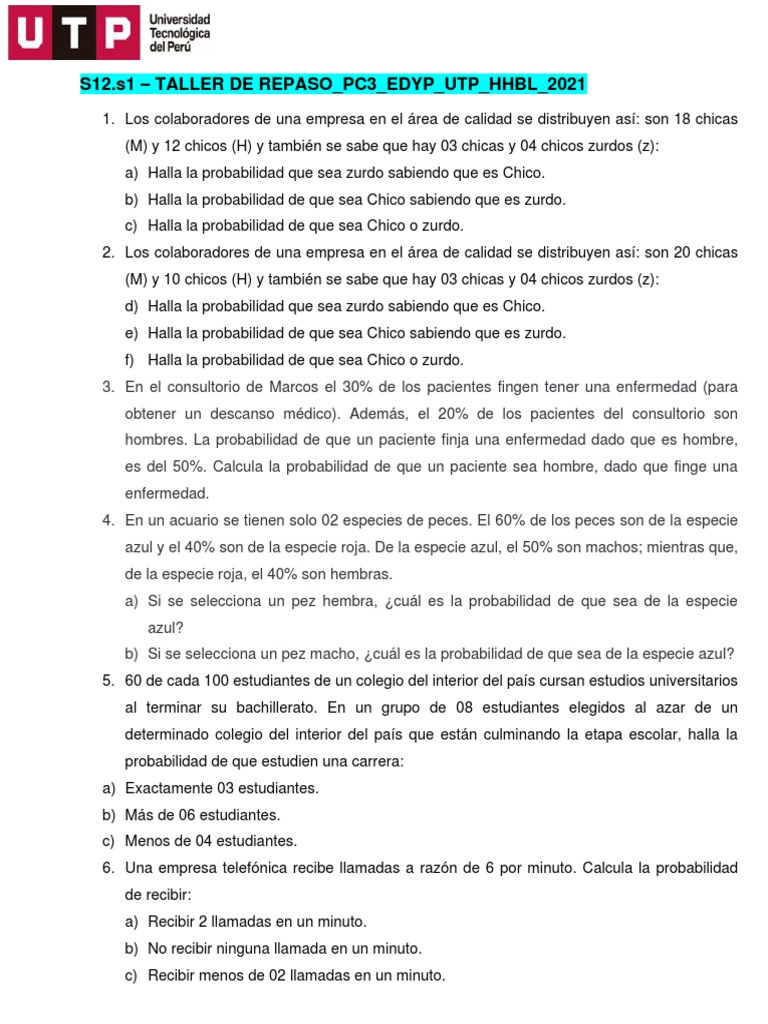 S12.s1 - TALLER DE REPASO - PC3 - EDYP - UTP - HHBL - 2021 | PDF