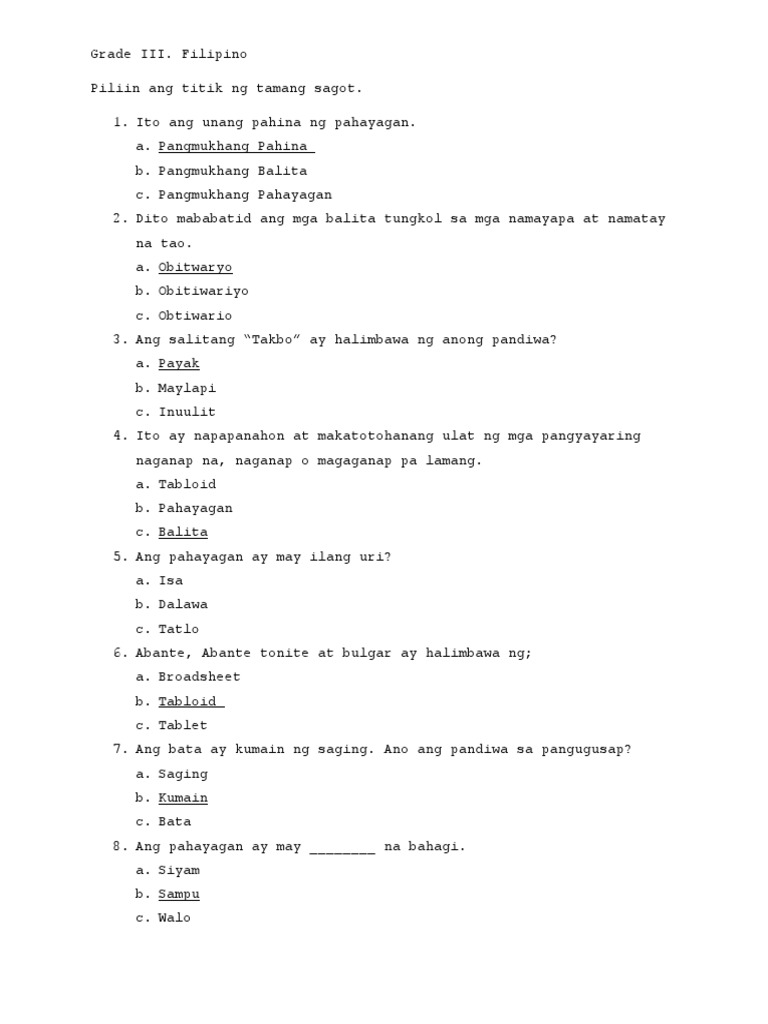 Grade III Filipino | PDF