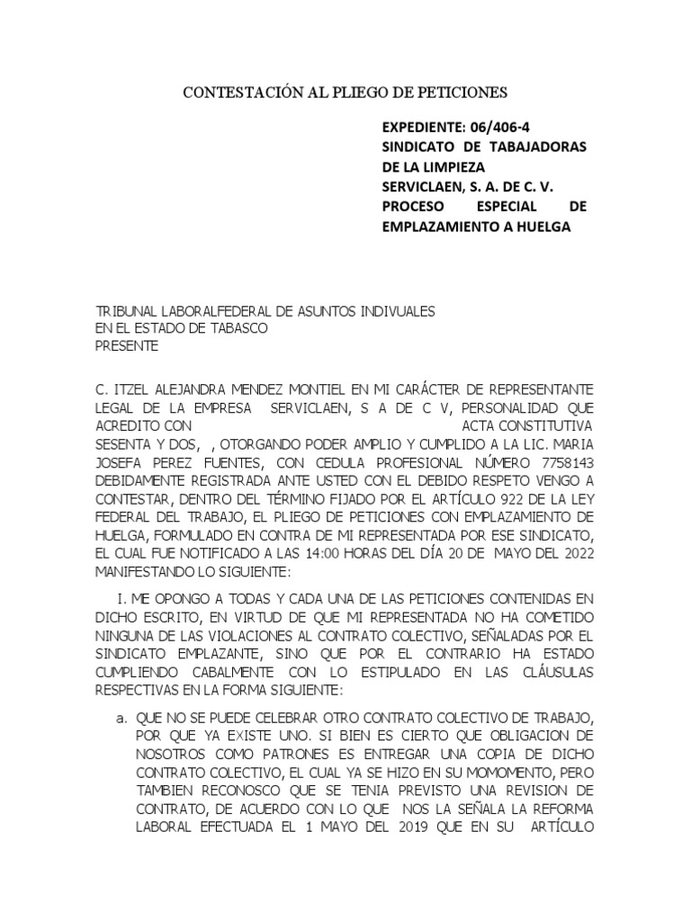 Contestacion Del Pliego de Peticiones | PDF