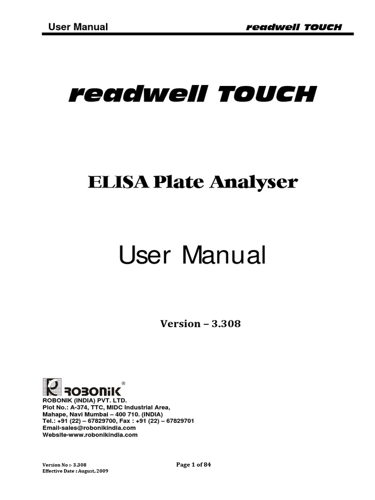 User Manual Readwell Touch Elisa Plate Analyser Ve - 5ac1cece1723dd45806d81fa | PDF ...