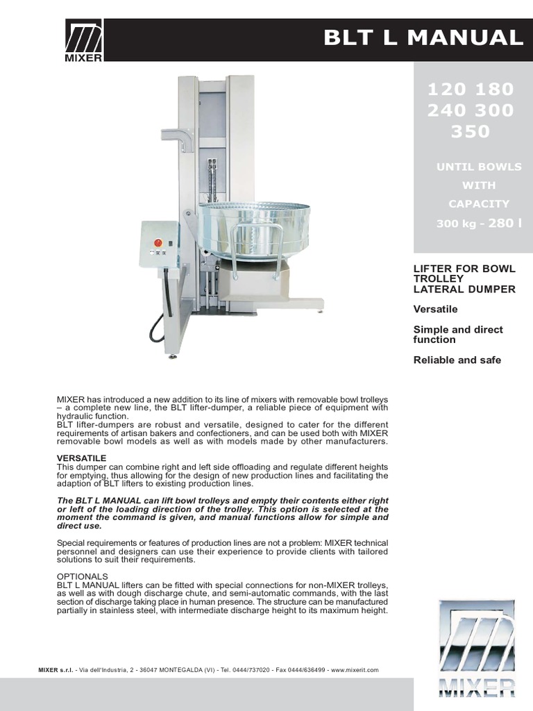 BLT L Manual: Until Bowls With Capacity 300 KG | PDF | Electrical ...