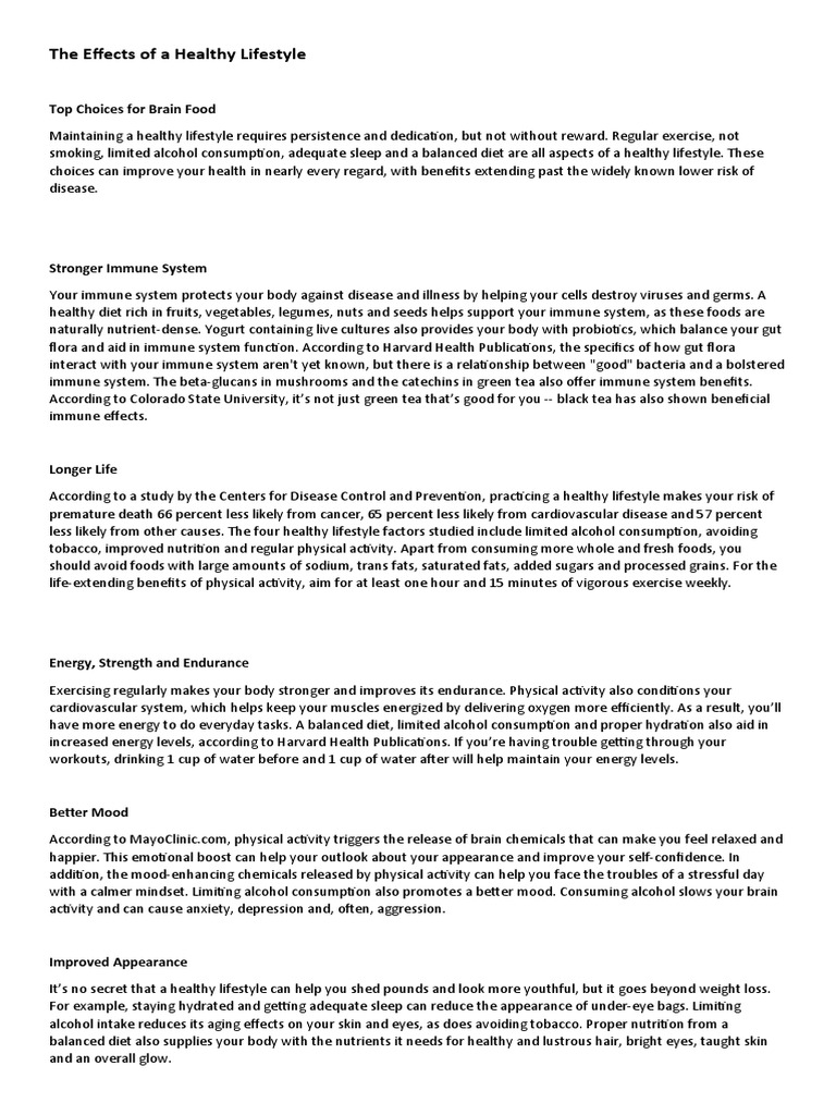 Benefits of a Healthy Lifestyle | PDF | Substance Abuse | Healthy Diet