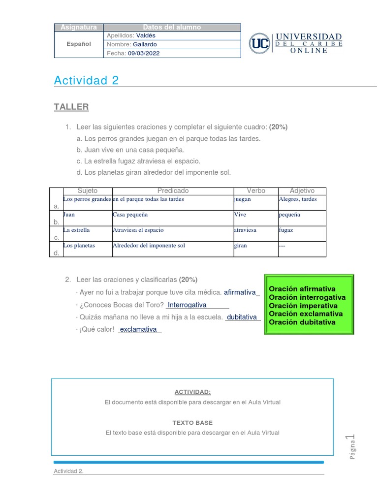 Actividad No. 2 | PDF | Información | Oración (Lingüística)