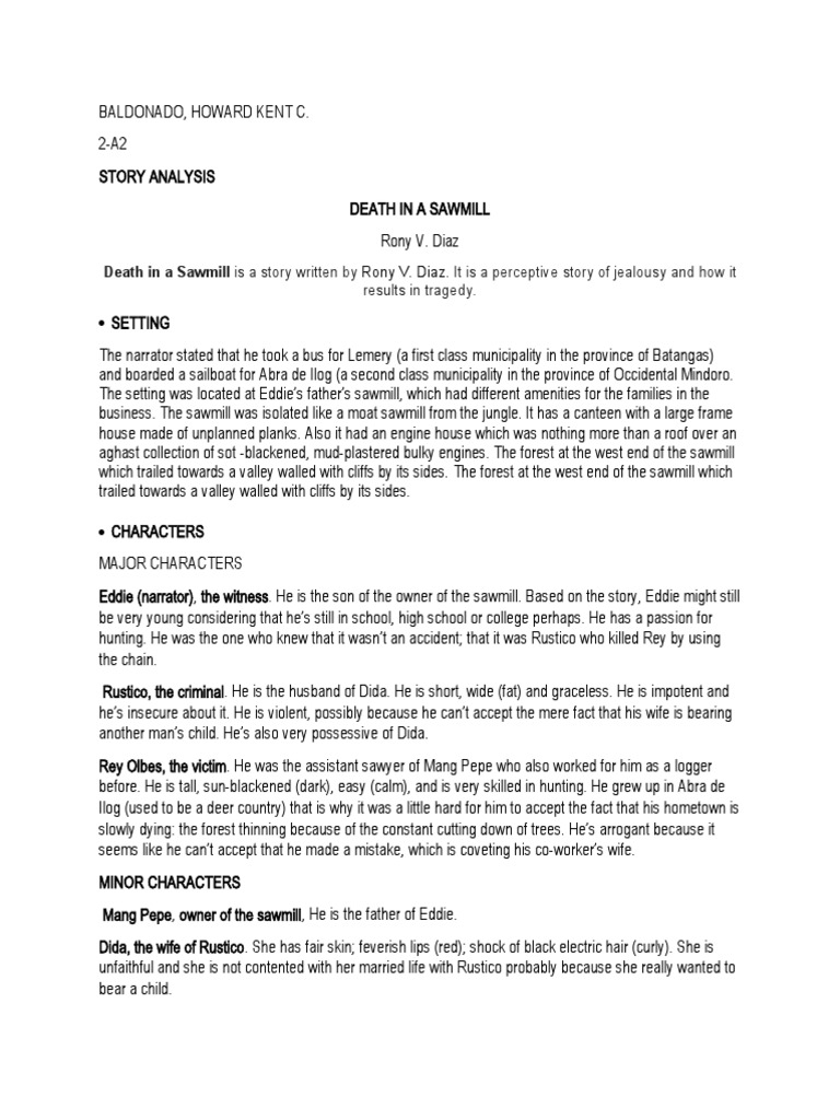Death in A Sawmill Is A Story Written By: Rony V. Diaz | PDF | Narration