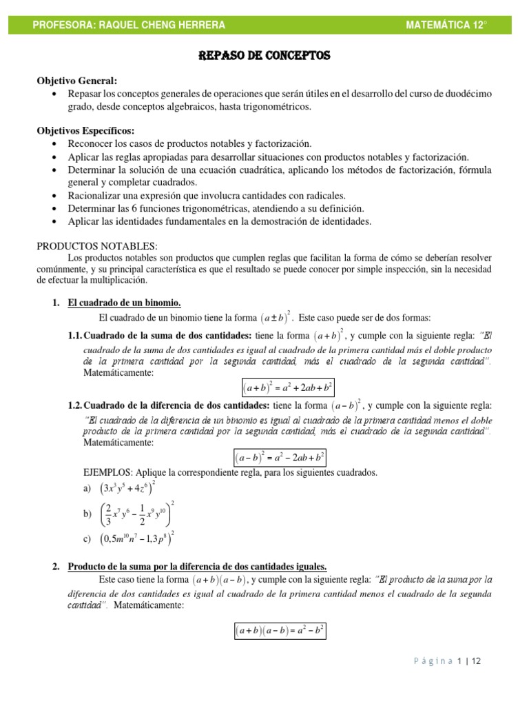 1.repaso de Conceptos | PDF | Factorización | Multiplicación