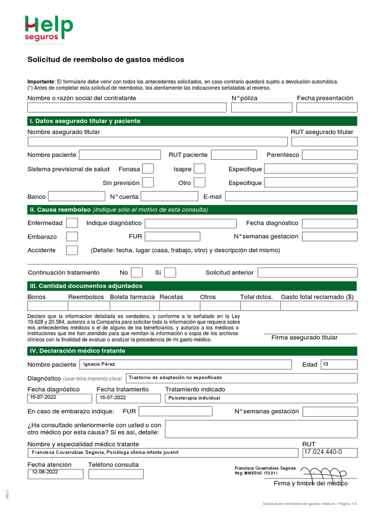 Solicitud Reembolso Gastos Medicos 12 08 Pdf Póliza De Seguros