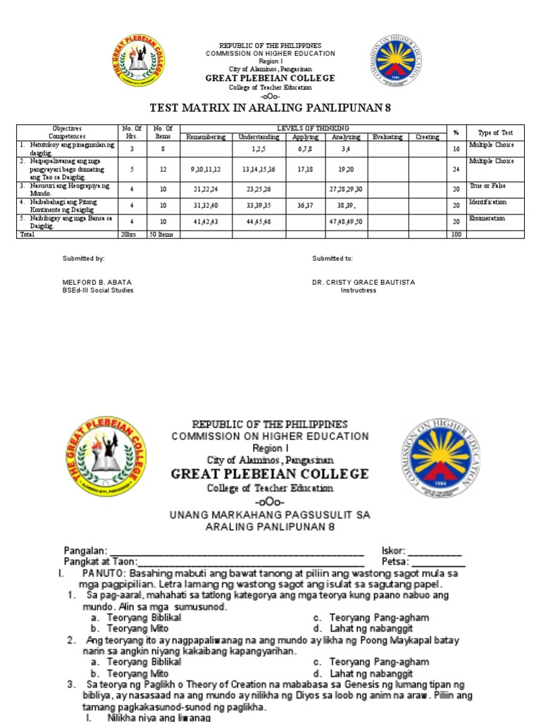 Assessment Exam With Tos | PDF