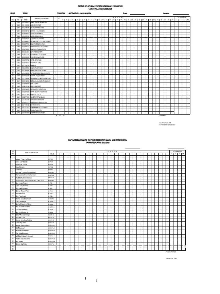 Absen PD Per Semester | PDF