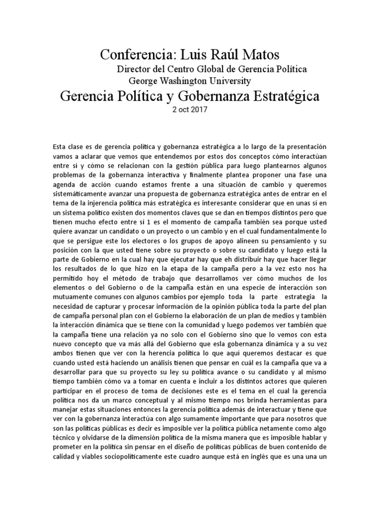 Conferencia Luis Raul Matos | PDF | Gobernancia | Democracia