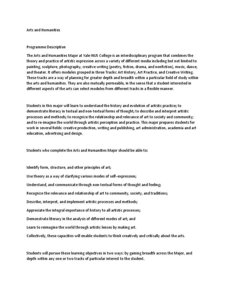 Arts and Humanities Major Overview | PDF | Art History | Humanities