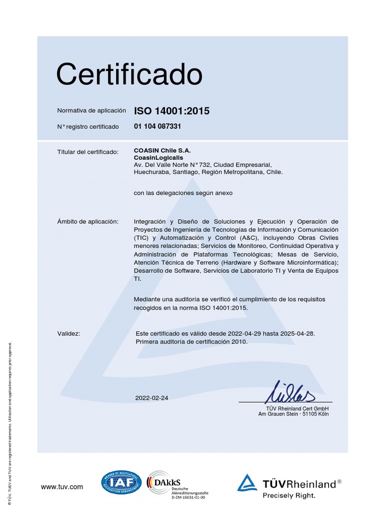 Certificado ISO 14001 ES | PDF | Gestión de tecnología de la ...