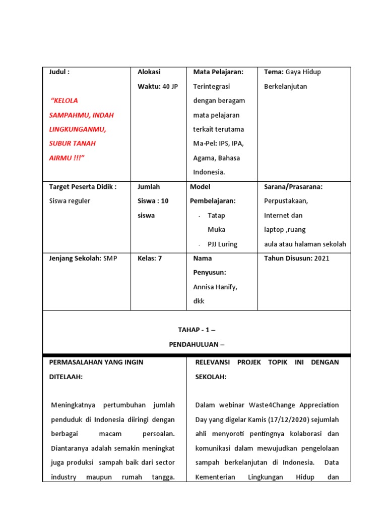 Modul Project Penguatan Profil Pelajar Pancasila Pdf