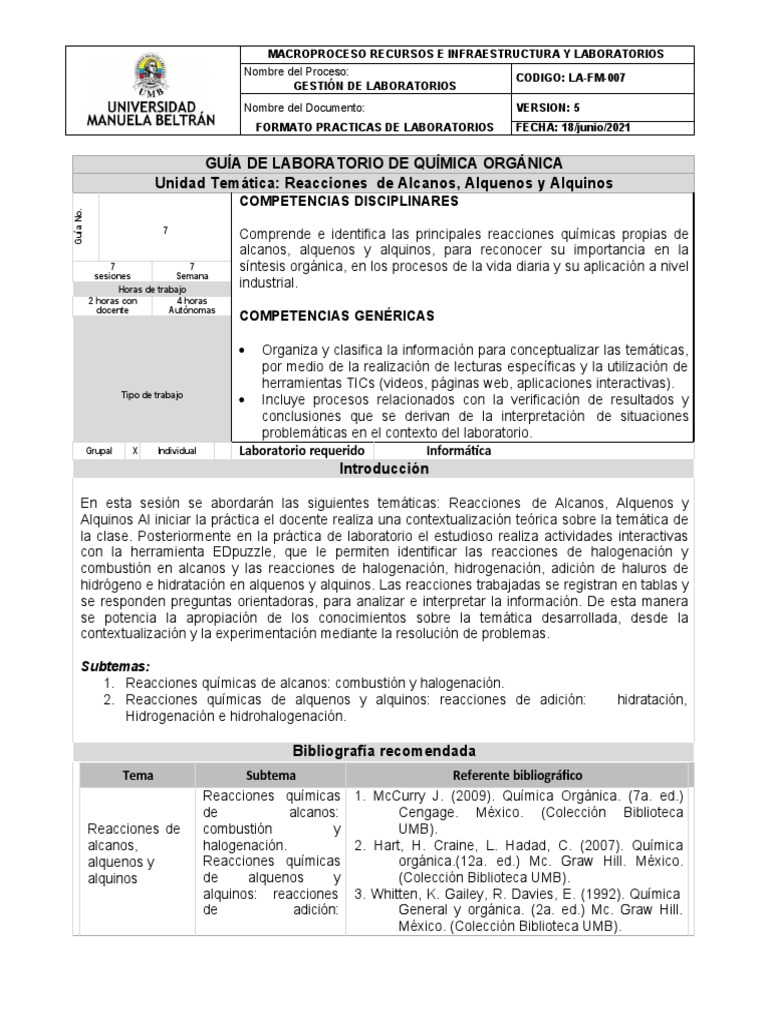 Guia 07 Reacciones de Alcanos Enos Inos-1 (2.0) | PDF | Alqueno | Alcano