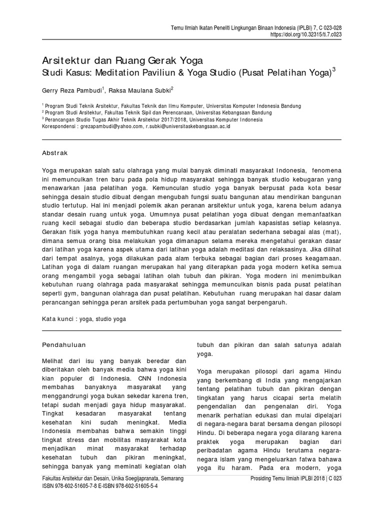 IPLBI 2018 C023 028 Arsitektur Dan Ruang Gerak Yoga | PDF