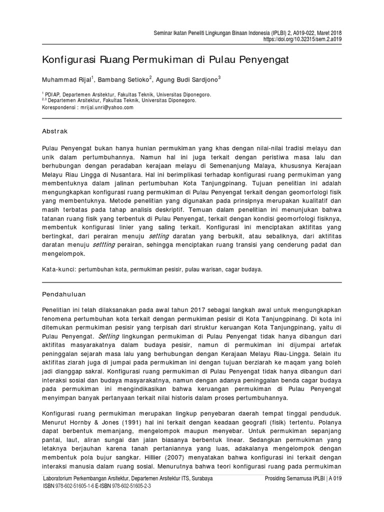 IPLBI 2018 A019 022 Konfigurasi Ruang Permukiman Di Pulau Penyengat | PDF