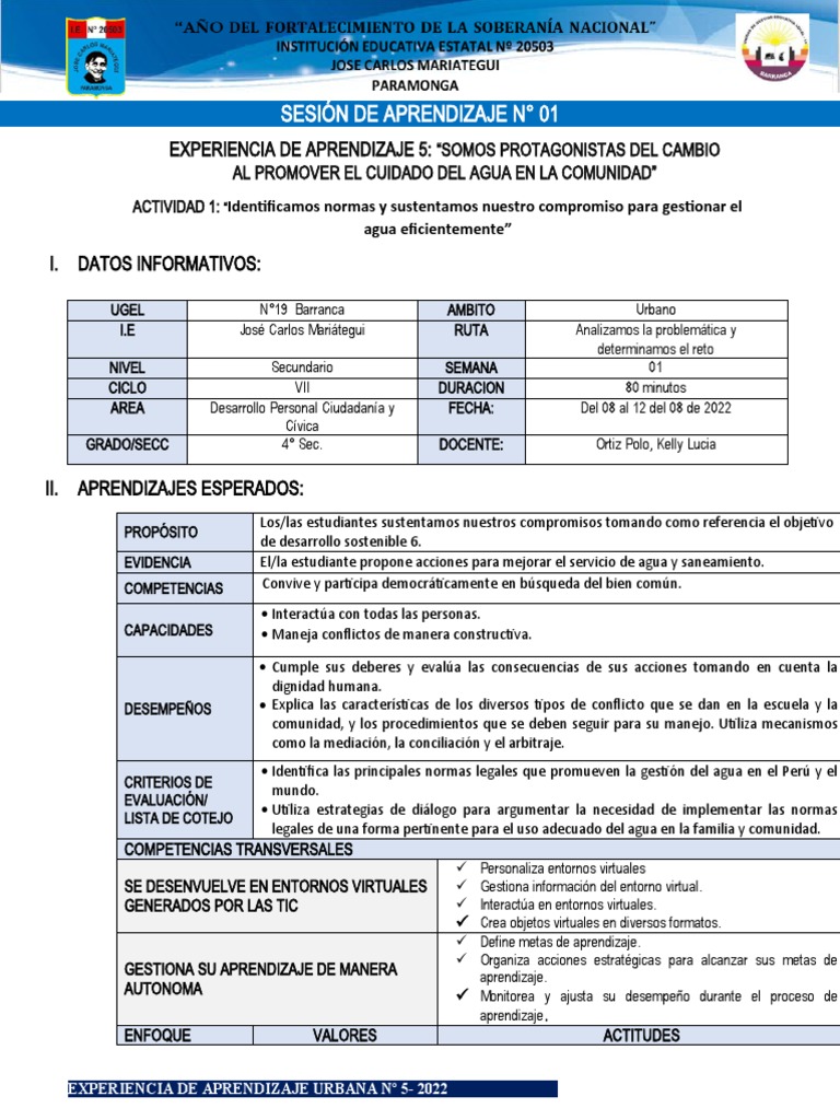 4° DPCC Sesion 1 Exp 5 Urb | PDF | Aprendizaje | Agua