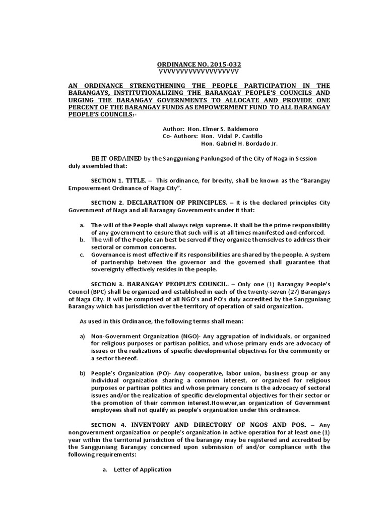 Ordinance Strengthening The People Participation | PDF | Non Governmental Organization | Government