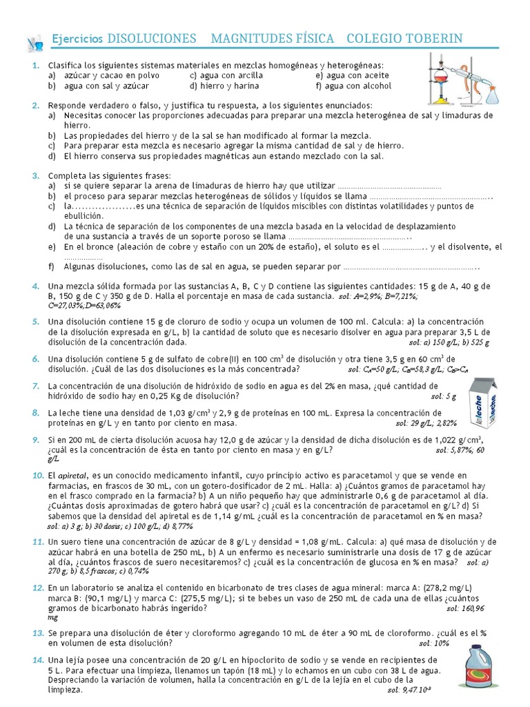 Disoluciones Ejercicios - MAGNITUDES FÍSICAS | PDF | Mezcla | Concentración