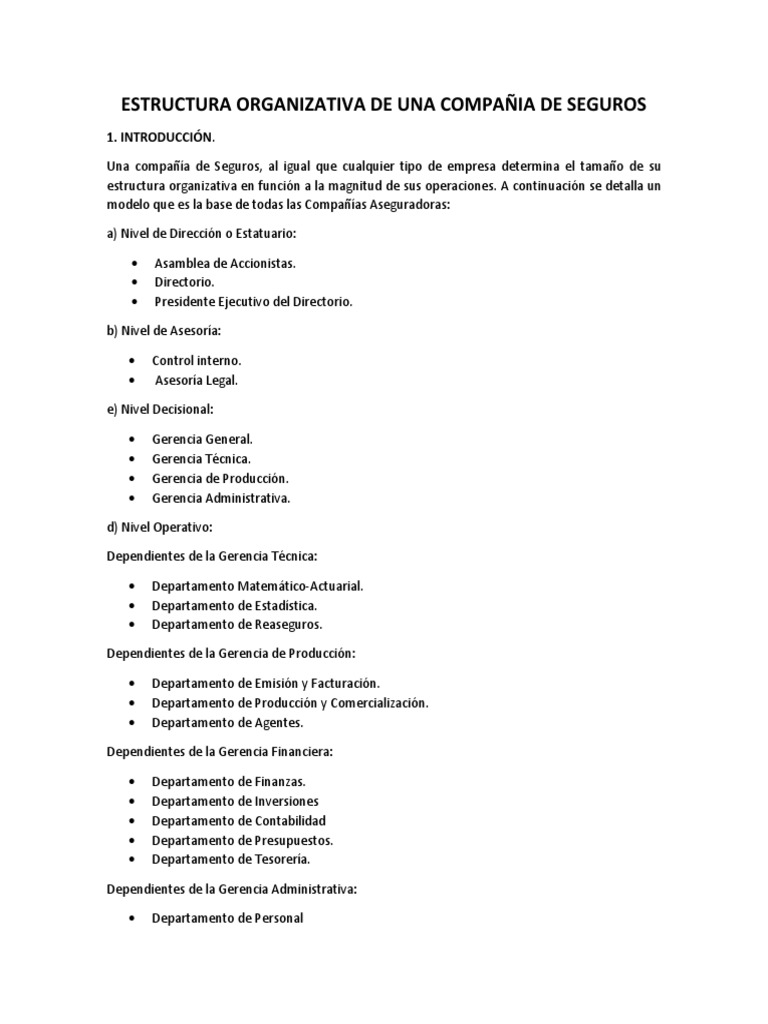 Estructura Organizativa de Una Compañia de Seguros | PDF | Reaseguro | Contabilidad