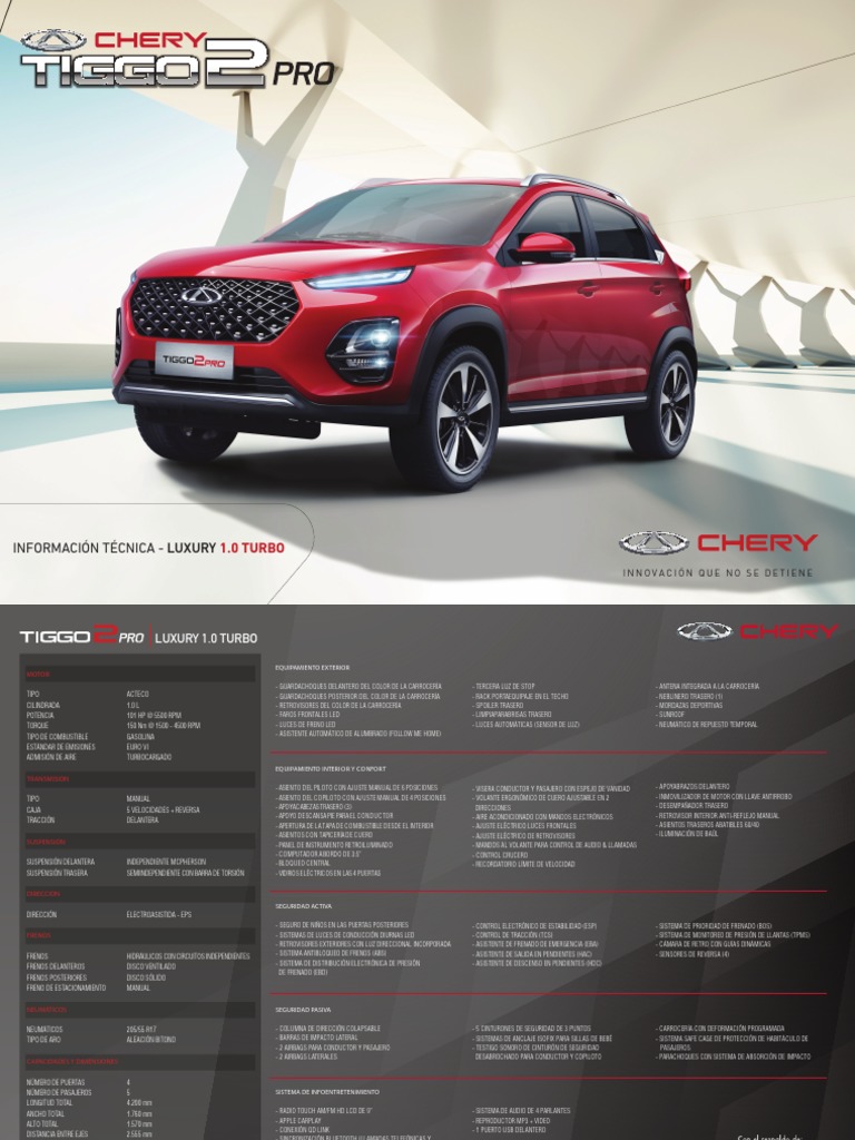 Ficha Tecnica Tiggo 2 PRO 1.0 TURBO5917 | PDF | Sistema de freno antibloqueo | Turbocompresor