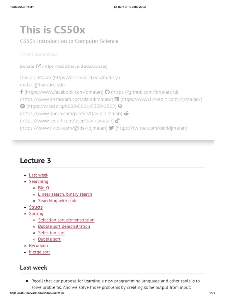 This Is CS50x: CS50's Introduction To Computer Science | PDF | Time Complexity | Algorithms