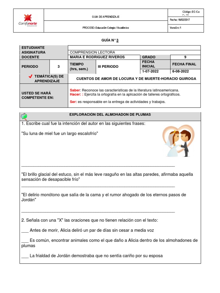 Guía de Comprensión Lectora: Quiroga | PDF