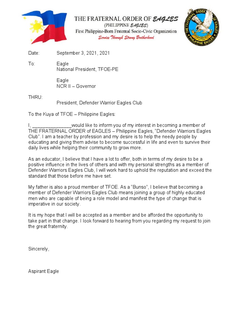 Letter of Intent Eagles Club | PDF