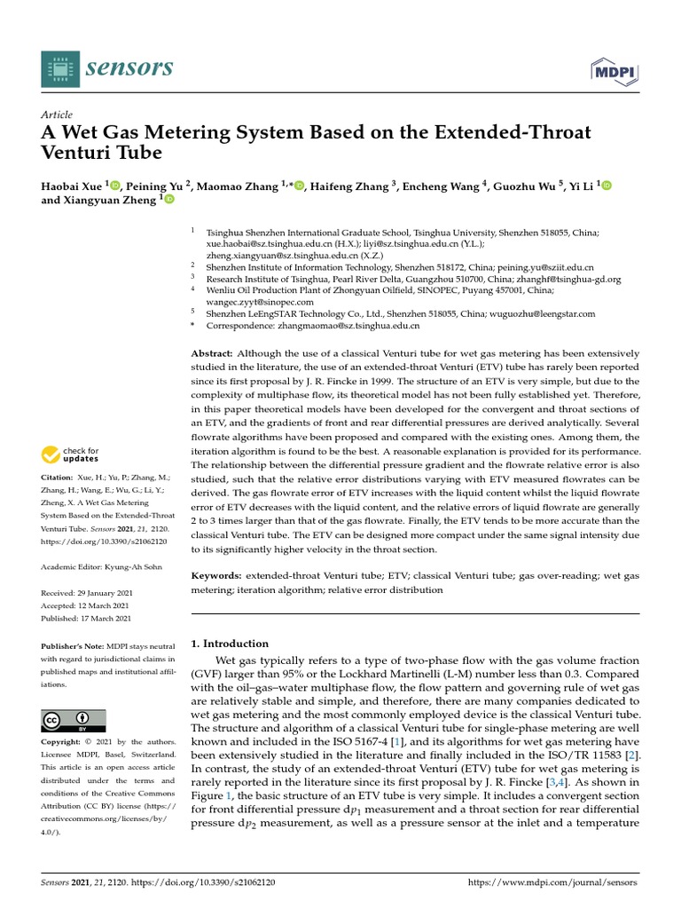 A Wet Gas Metering System Based On The Extended-Throat Venturi Tube ...