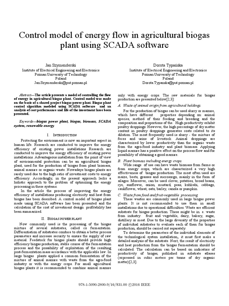 SCADA Control Model for Biogas Plants | PDF | Biogas | Anaerobic Digestion