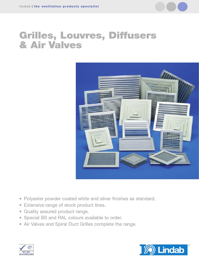 Lindab Grilles, Diffusers & Louvres Guide | PDF | Duct (Flow) | Valve