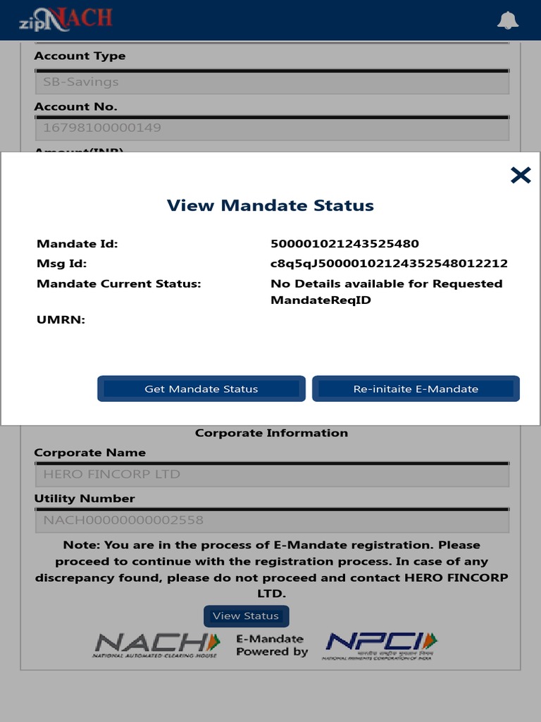 View Mandate Status: SB-Savings | PDF