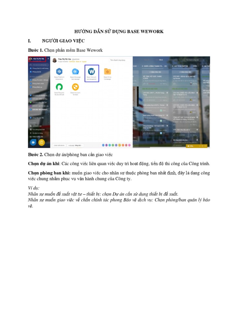HƯỚNG DẪN SỬ DỤNG BASE WEWORK | PDF