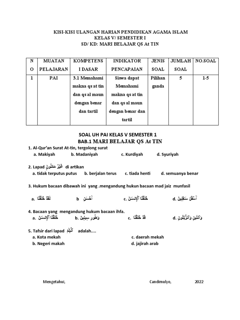 Kisi2 UH PAI Kls 5 | PDF
