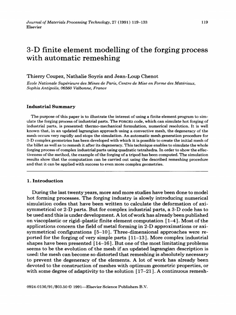 1991 - 3-D Finite Element Modelling of The Forging Process With Automatic Remeshing | PDF ...