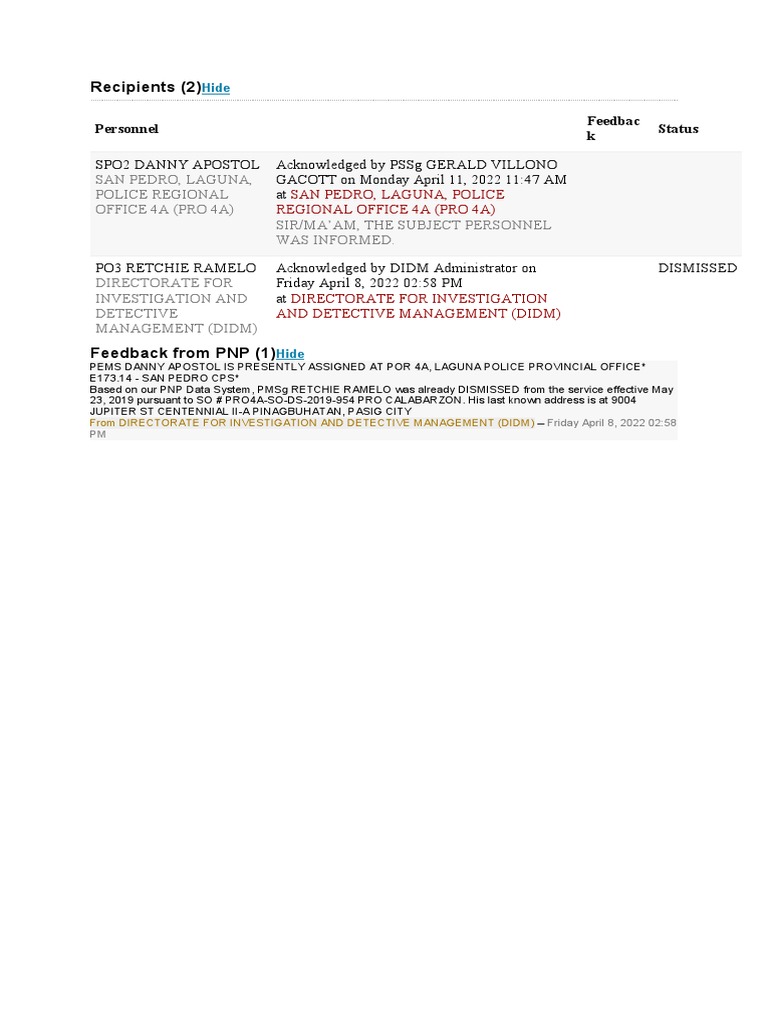 Recipients (2) : Spo2 Danny Apostol Acknowledged by PSSG Gerald Villono ...