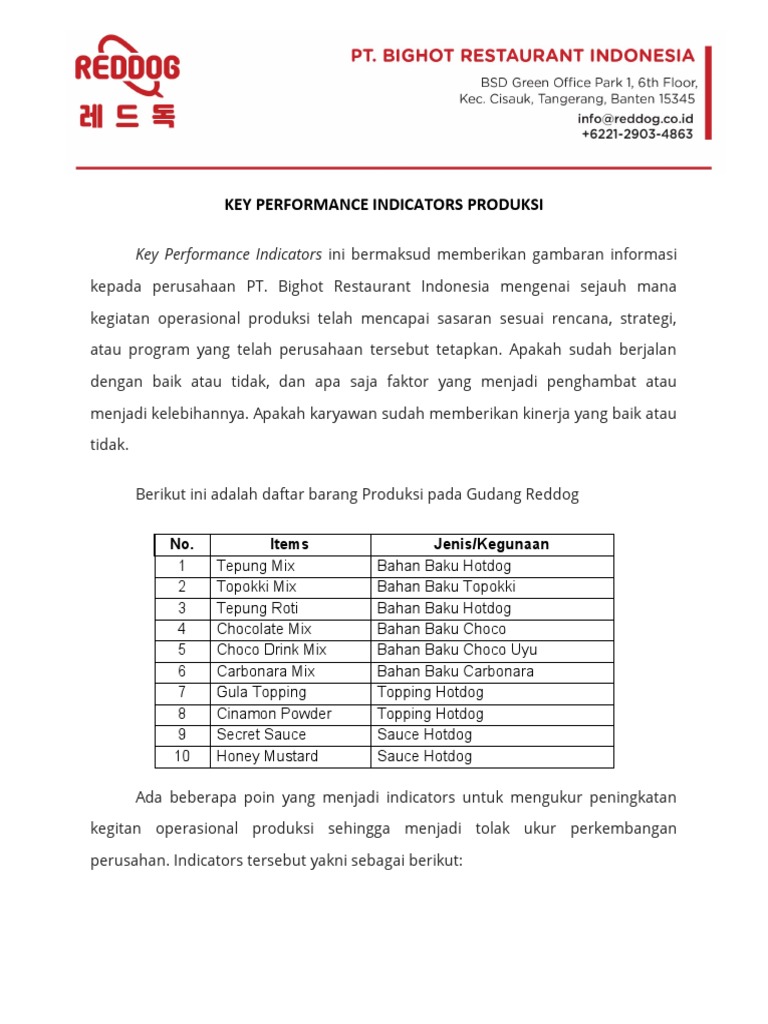 Kpi Produksi | PDF | Bisnis | Pengelolaan Keuangan & Uang