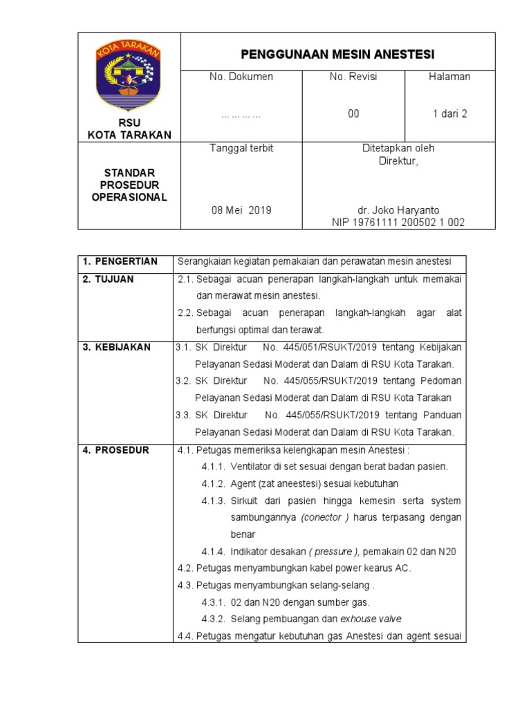 Sop Penggunaan Mesin Anestesi | PDF