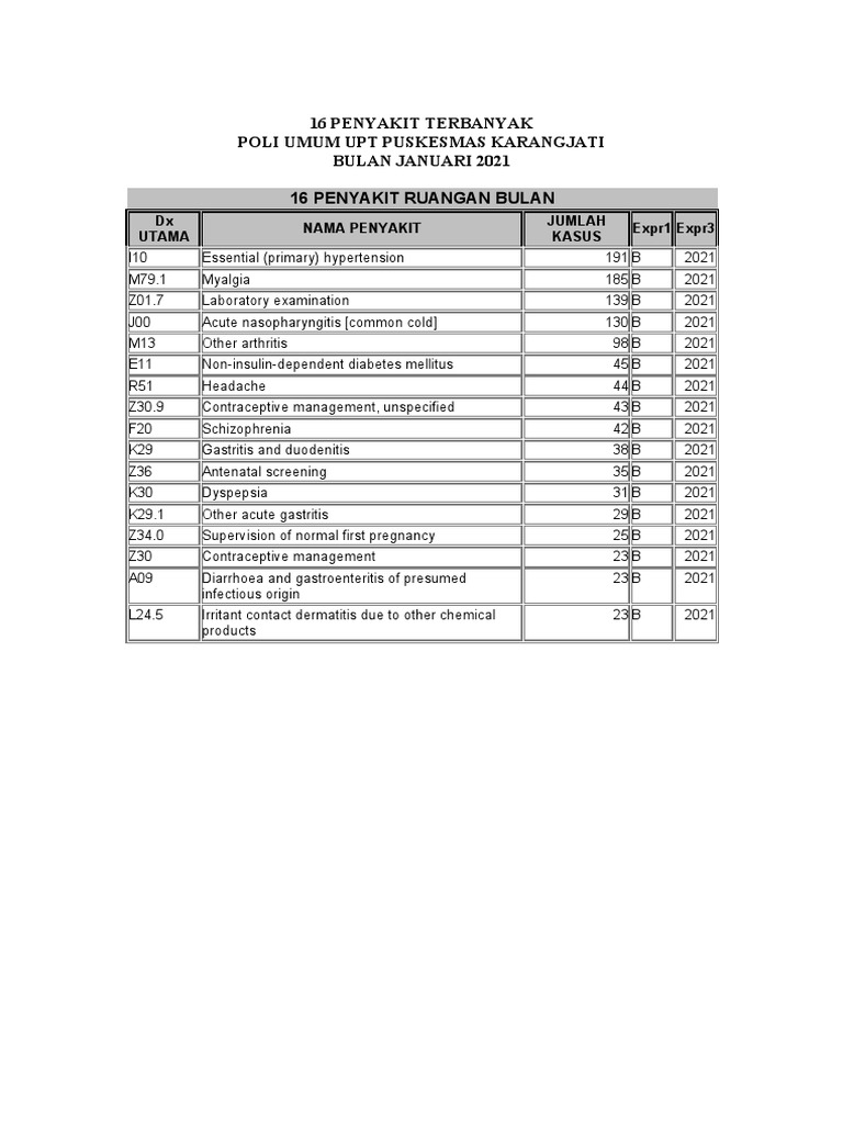 16 Penyakit Terbanyak BP 2021 | PDF